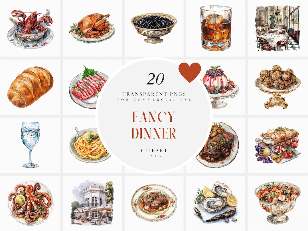 Watercolor Fancy Dinner Clipart, Luxury Fine Dining Restaurant, High ...