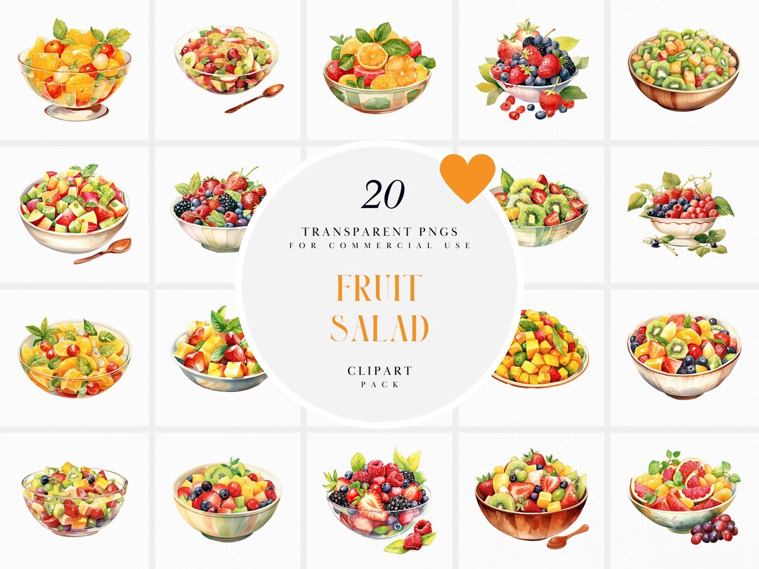 Watercolor Fruit Salad Clipart, Fresh Fruit Bowl Clipart, Mixed Summer ...
