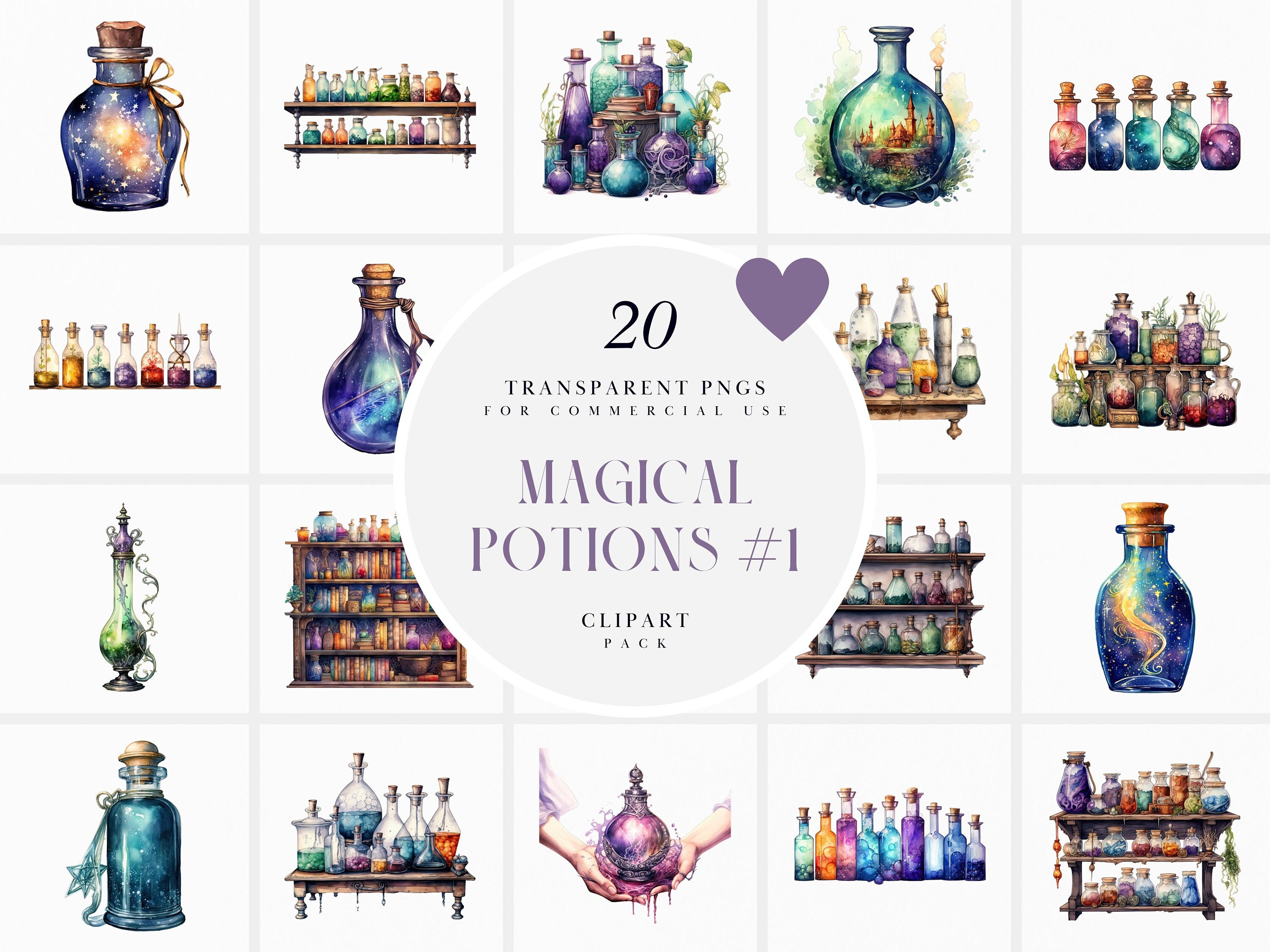 Watercolor Magical Potions Clipart, Fantasy Magic Potions, Whimsical ...