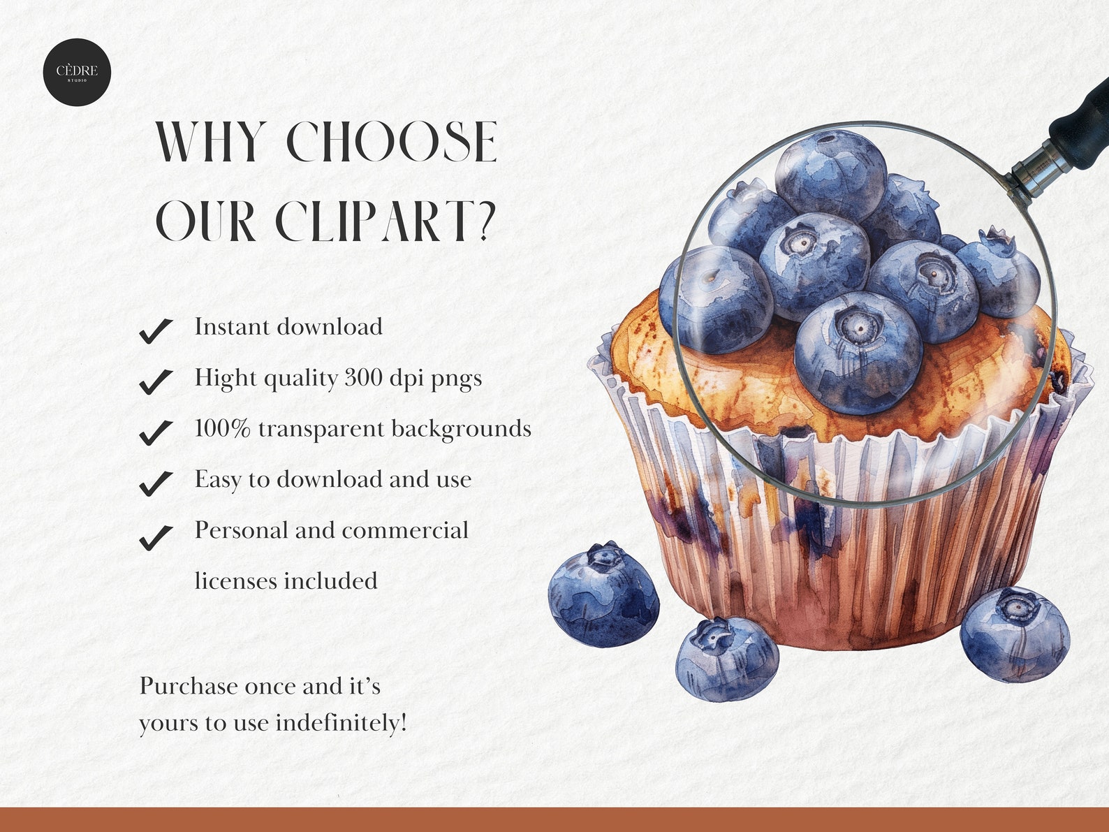 Watercolor Muffin Clipart, Freshly Baked Muffins Clipart, Blueberry ...