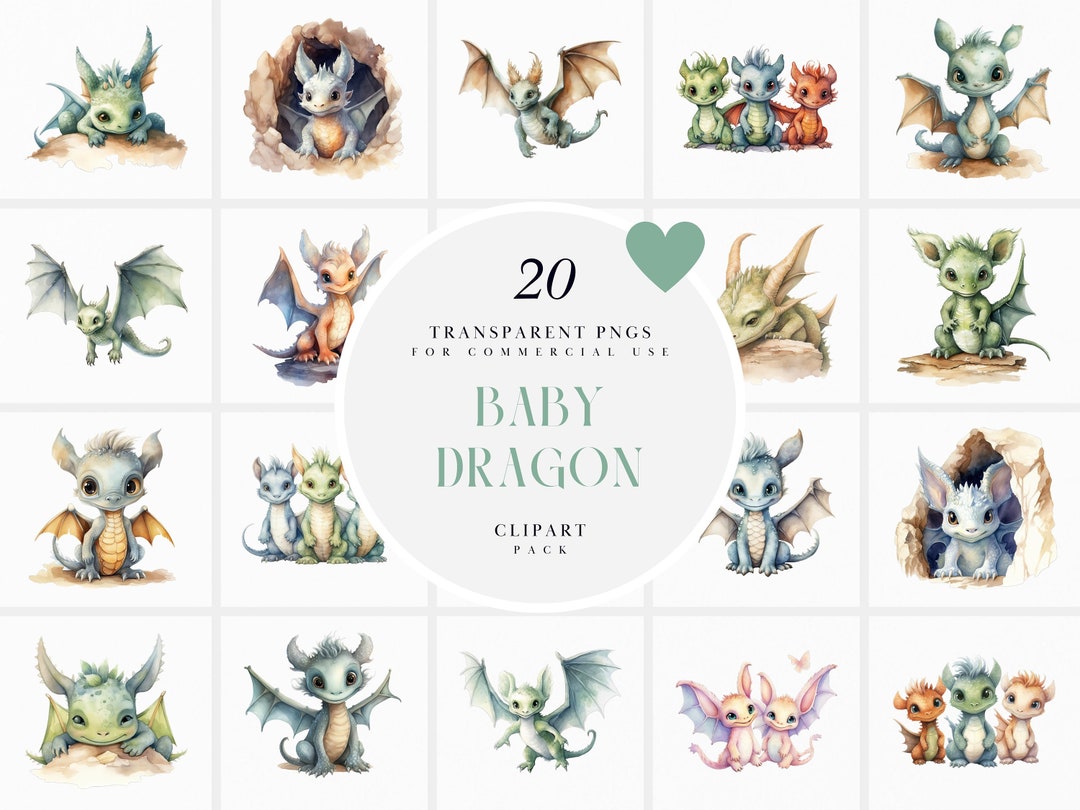 Watercolor Cute Baby Dragon Clipart, Pastel Baby Dragons Clipart ...