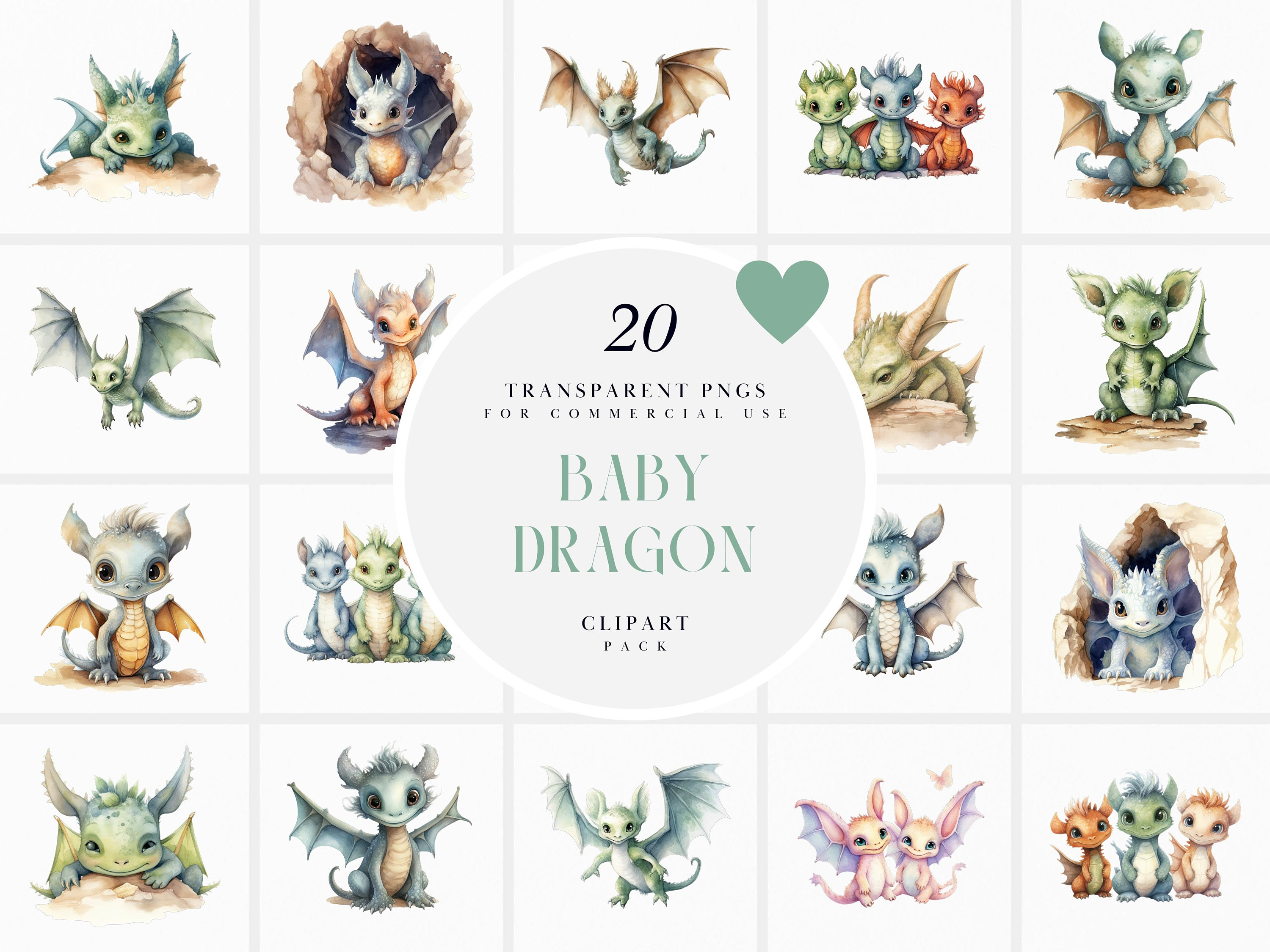 Watercolor Cute Baby Dragon Clipart Pastel Baby Dragons - Etsy