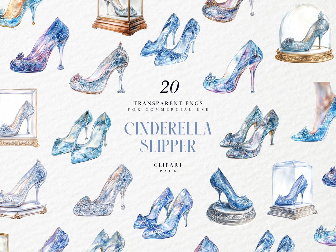 Watercolor Cinderella Shoes Clipart, the Glass Slipper Clipart, Disney ...