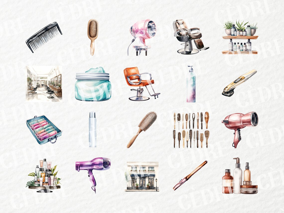Watercolor Hair Salon Clipart, Hair Salon Elements Clipart ...