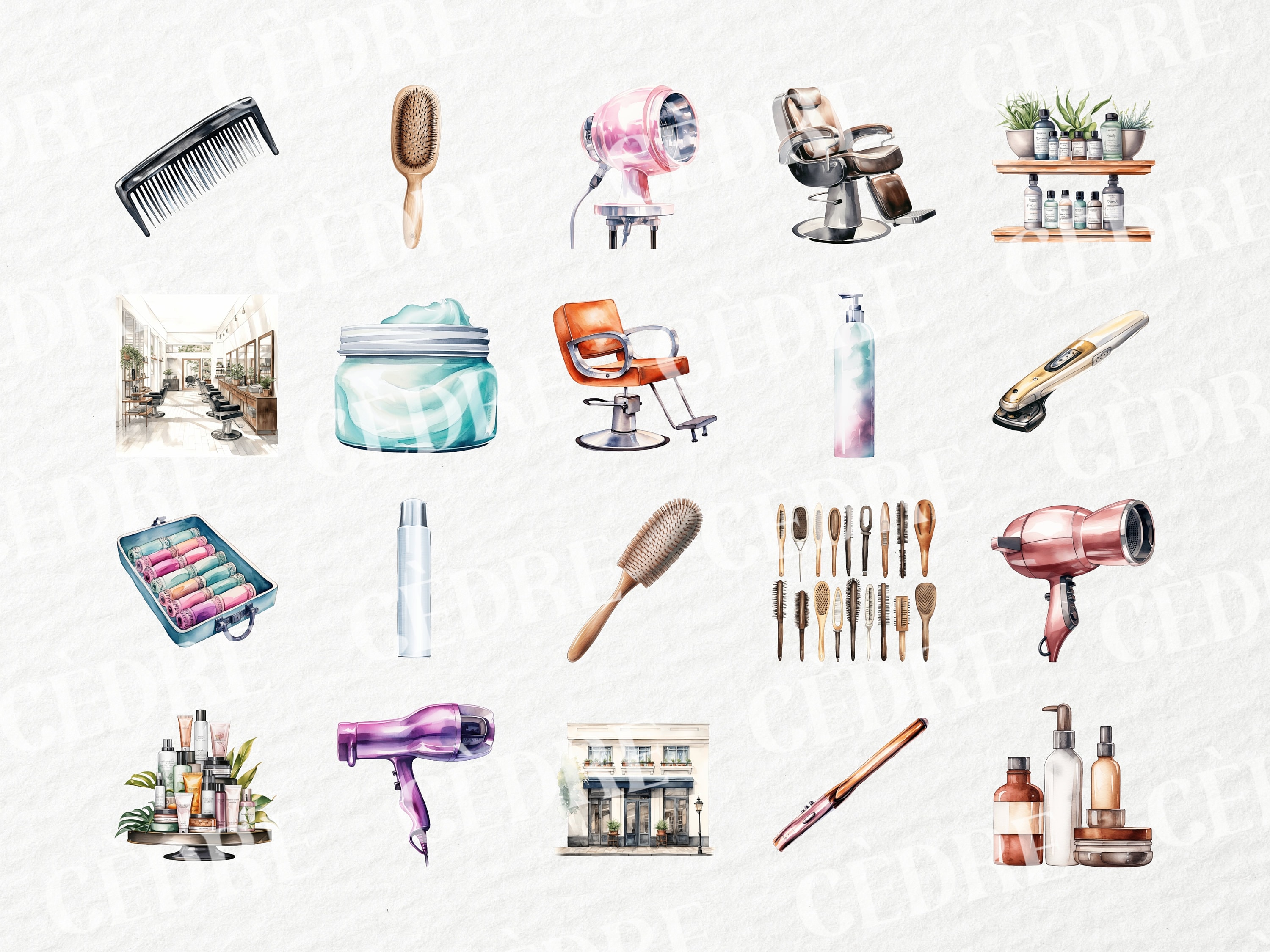 Watercolor Hair Salon Clipart, Hair Salon Elements Clipart, Hairdressers, Hairdresser Clipart ...