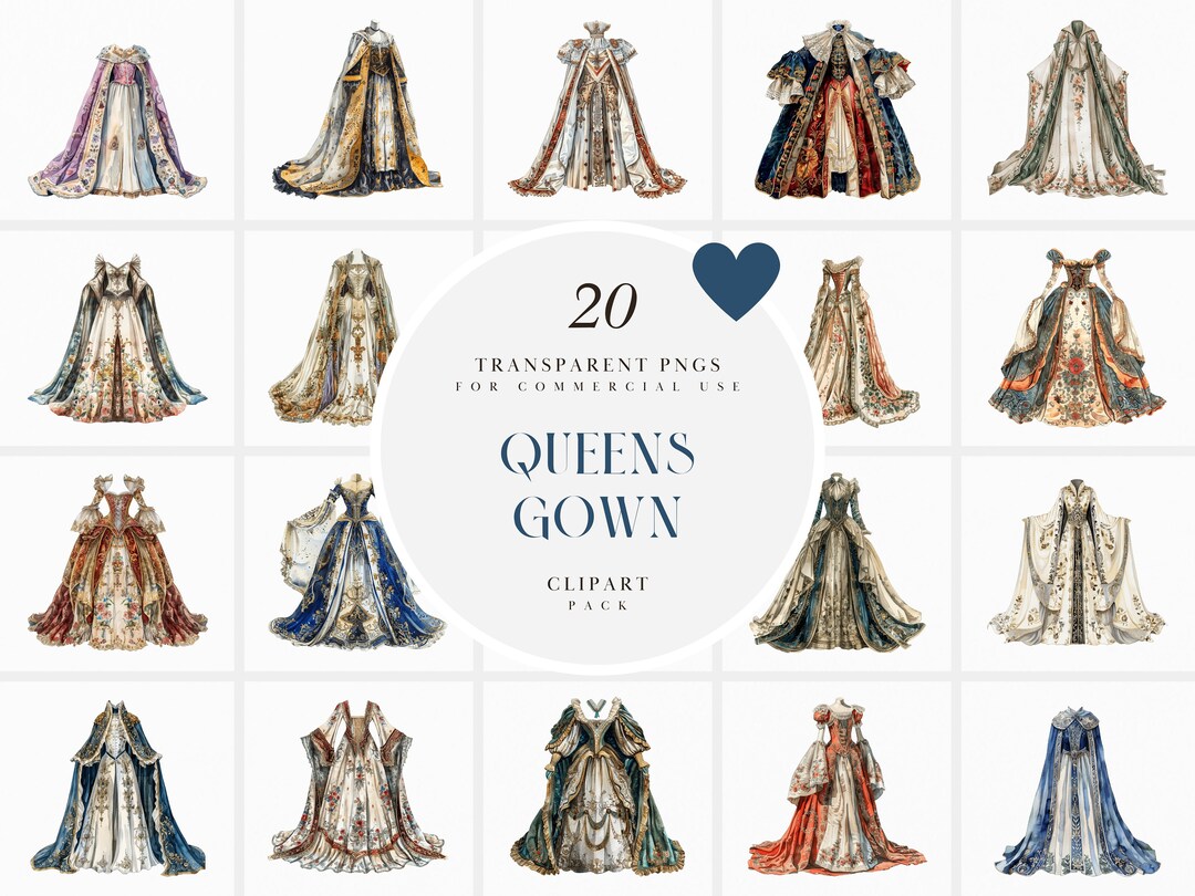 Watercolor Queens Gown Clipart, Ruling Regal Royalty Queen Dress ...
