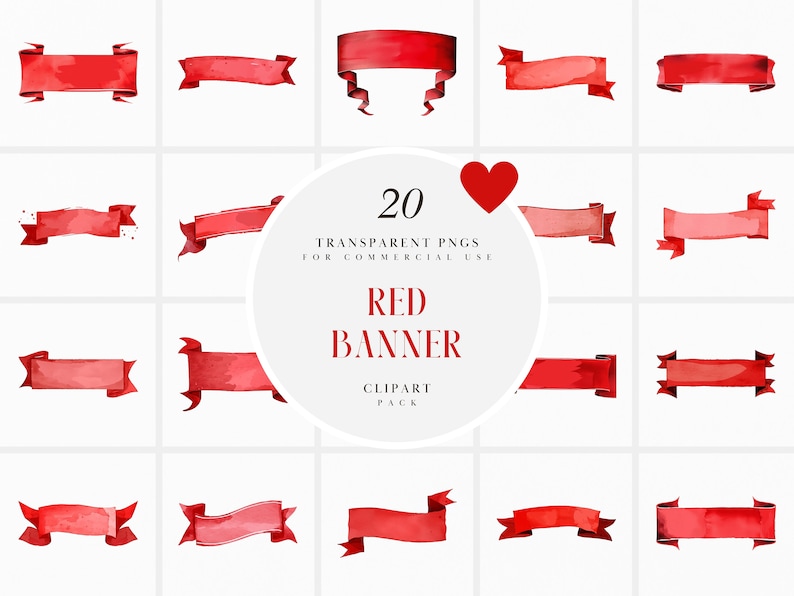 Watercolor Red Scroll Banner Clipart, Red Ribbon Banner Clipart, Card ...