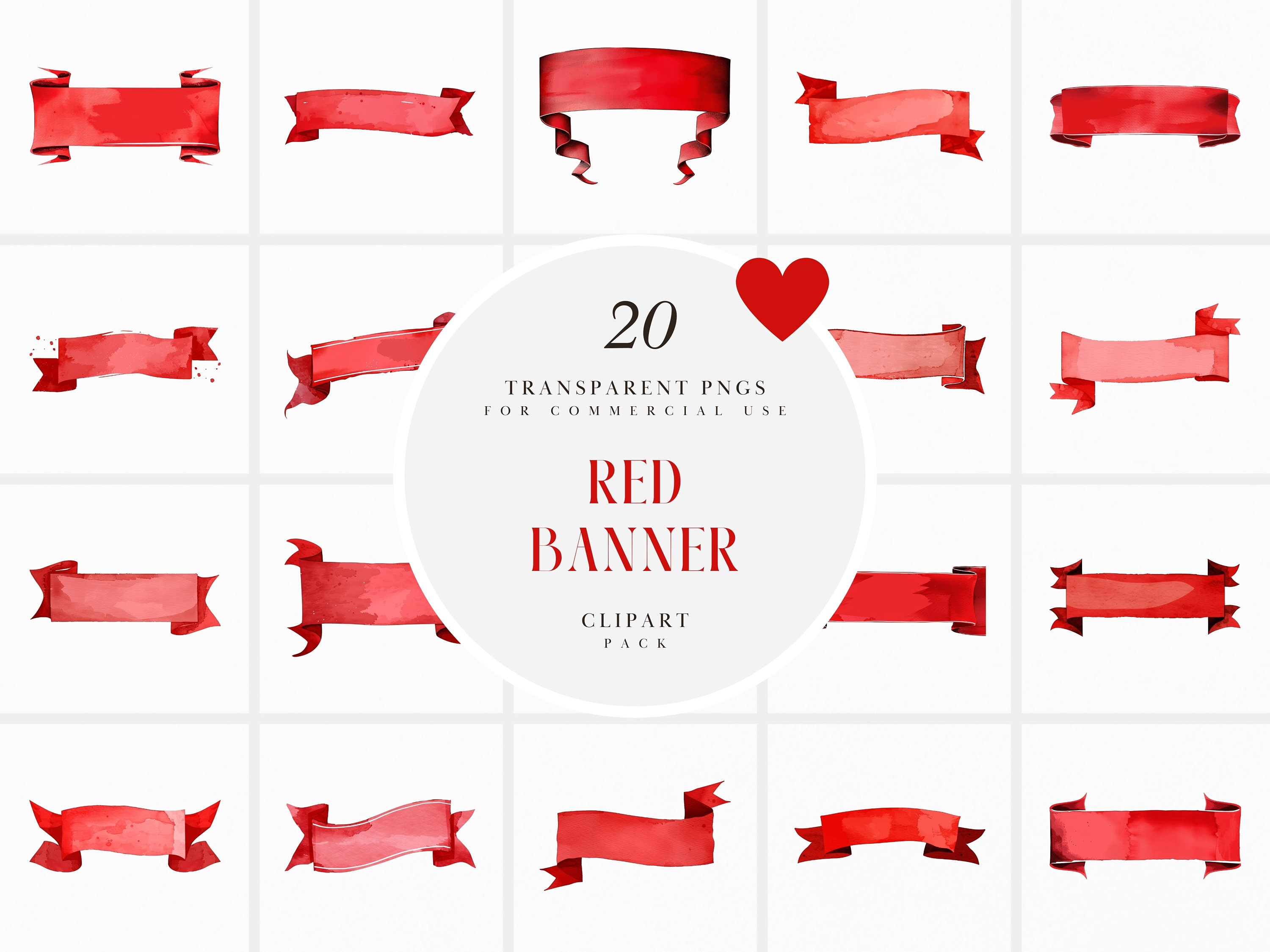 Watercolor Red Scroll Banner Clipart, Red Ribbon Banner Clipart, Card ...
