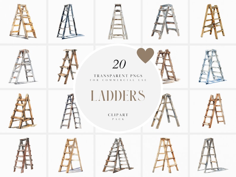 Watercolor Ladder Clipart, Construction Wooden Ladder Clipart, Metal ...