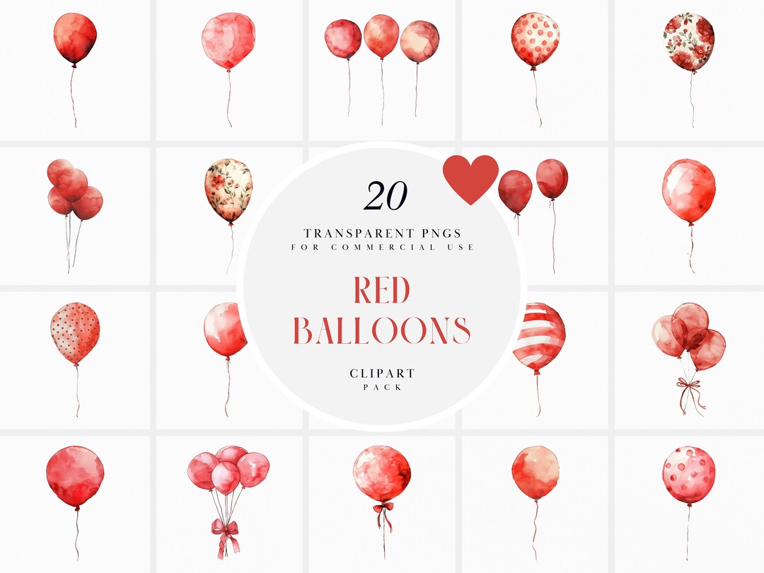 Watercolor Red Balloon Clipart, Red Balloons Clipart, Birthday Colorful ...