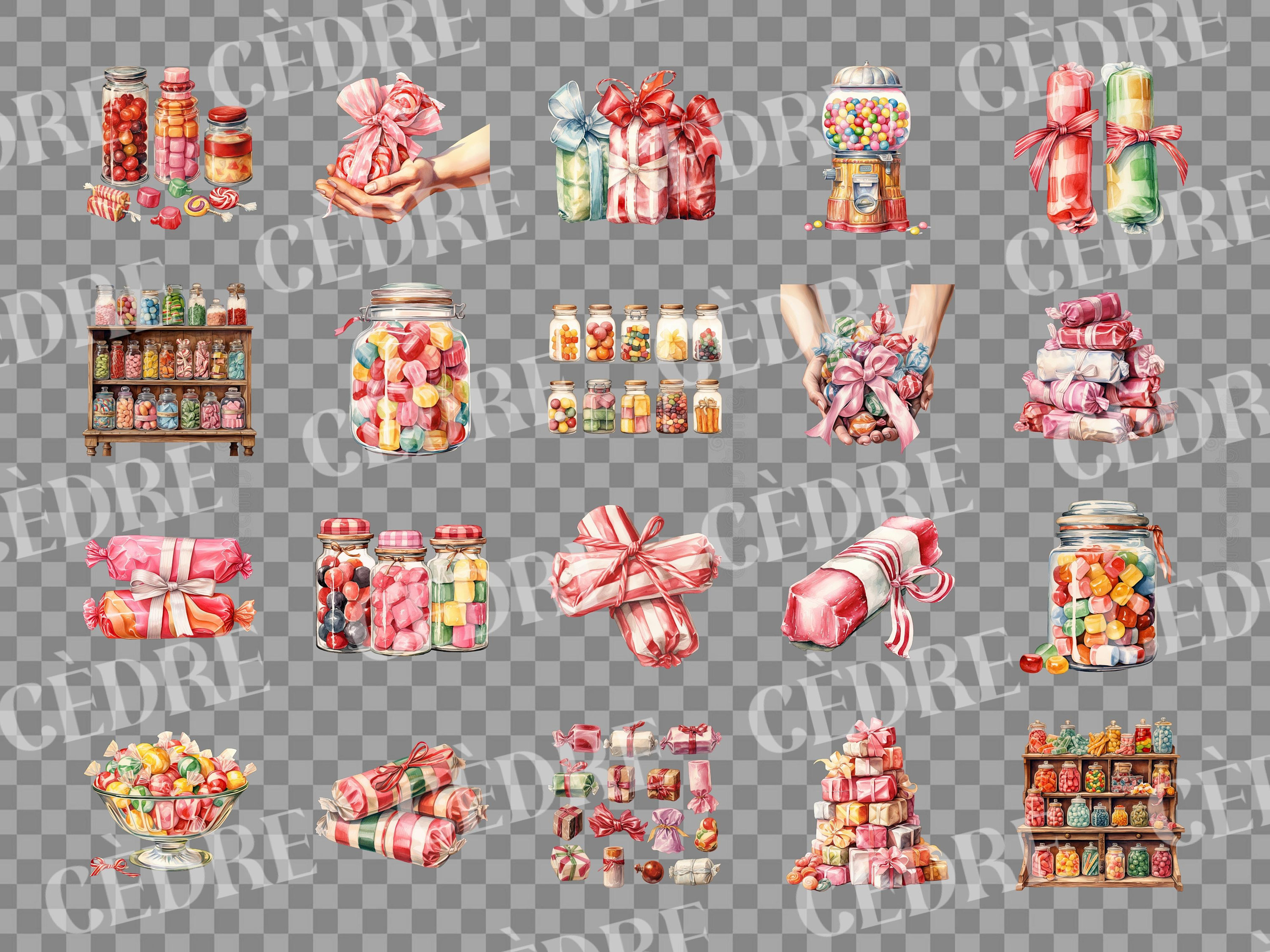 Watercolor Wrapped Candy Clipart, Wrapped Candies Clipart, Candy in ...