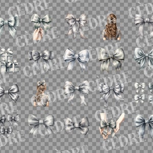 Watercolor Gray Bow Clipart, Gray Bows Clipart, Grey Ribbon Clipart ...