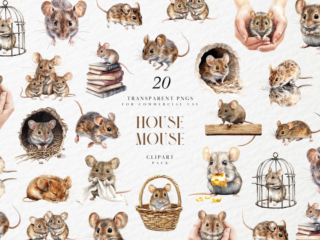 Watercolor Brown Mouse Clipart, Realistic, Rodents, Pets, House Mouse ...