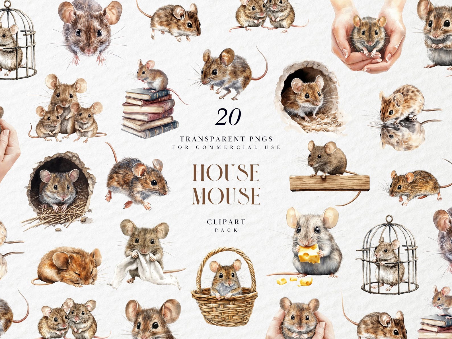 Watercolor Brown Mouse Clipart, Realistic, Rodents, Pets, House Mouse ...