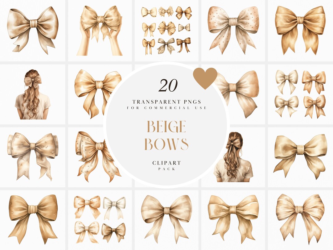 Watercolor Beige Bow Clipart, Beige Bows Clipart, Beige Ribbon Clipart ...