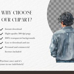 Watercolor Man Back View Clipart, Modern Gentleman Portrait, Facing ...