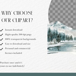 Watercolor Winter Scenery Clipart, Snowy Forest Landscape, Mountain ...