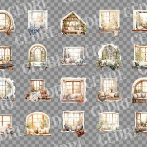 Watercolor Window Seat Clipart, Cozy Window Seats Clipart, Reading Nook ...