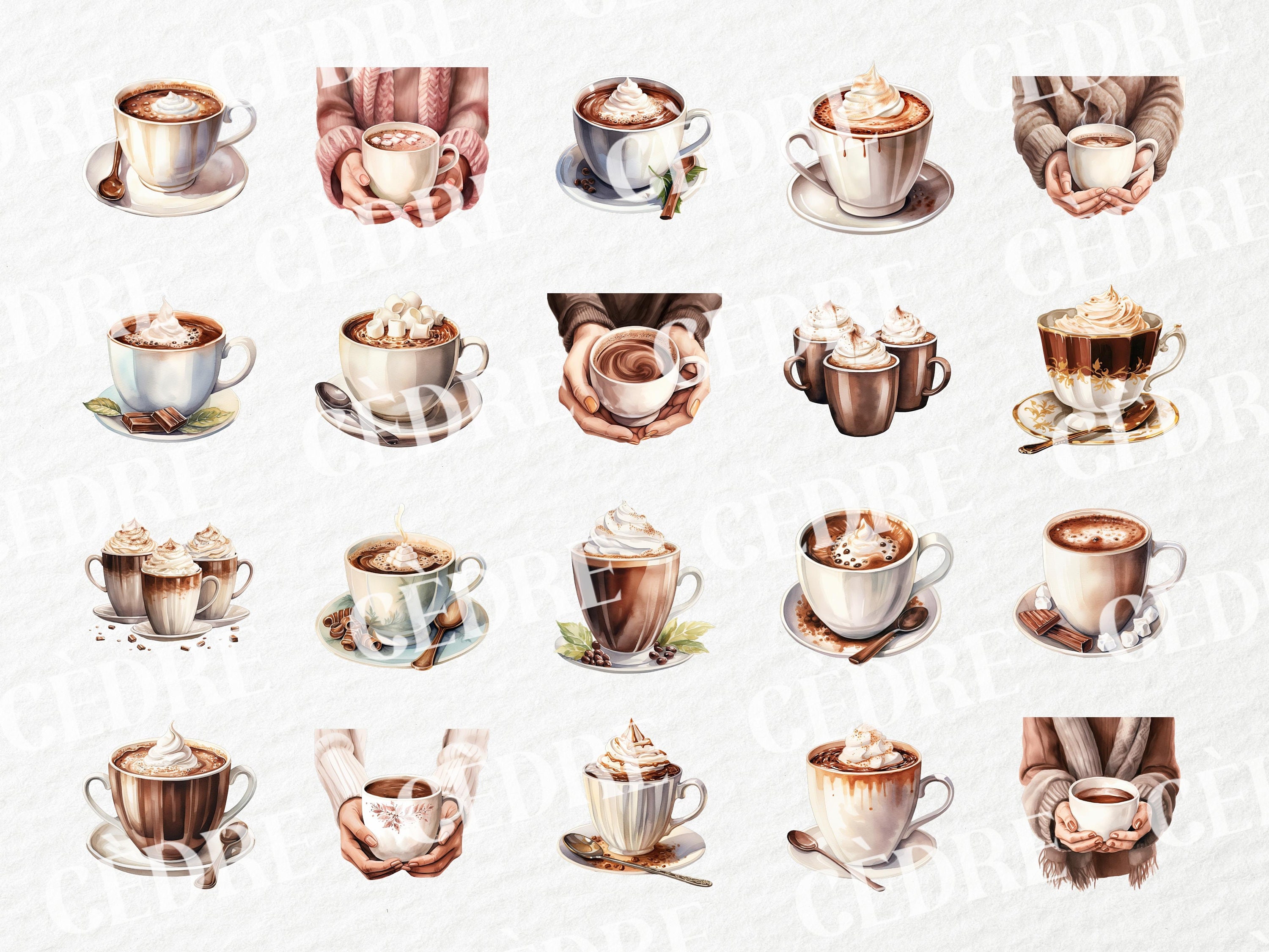 Watercolor Hot Cocoa Clipart Hot Chocolate Clipart Cup of - Etsy