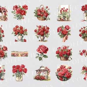 Watercolor Red Rose Clipart Bridal Red Roses Clipart Wedding - Etsy