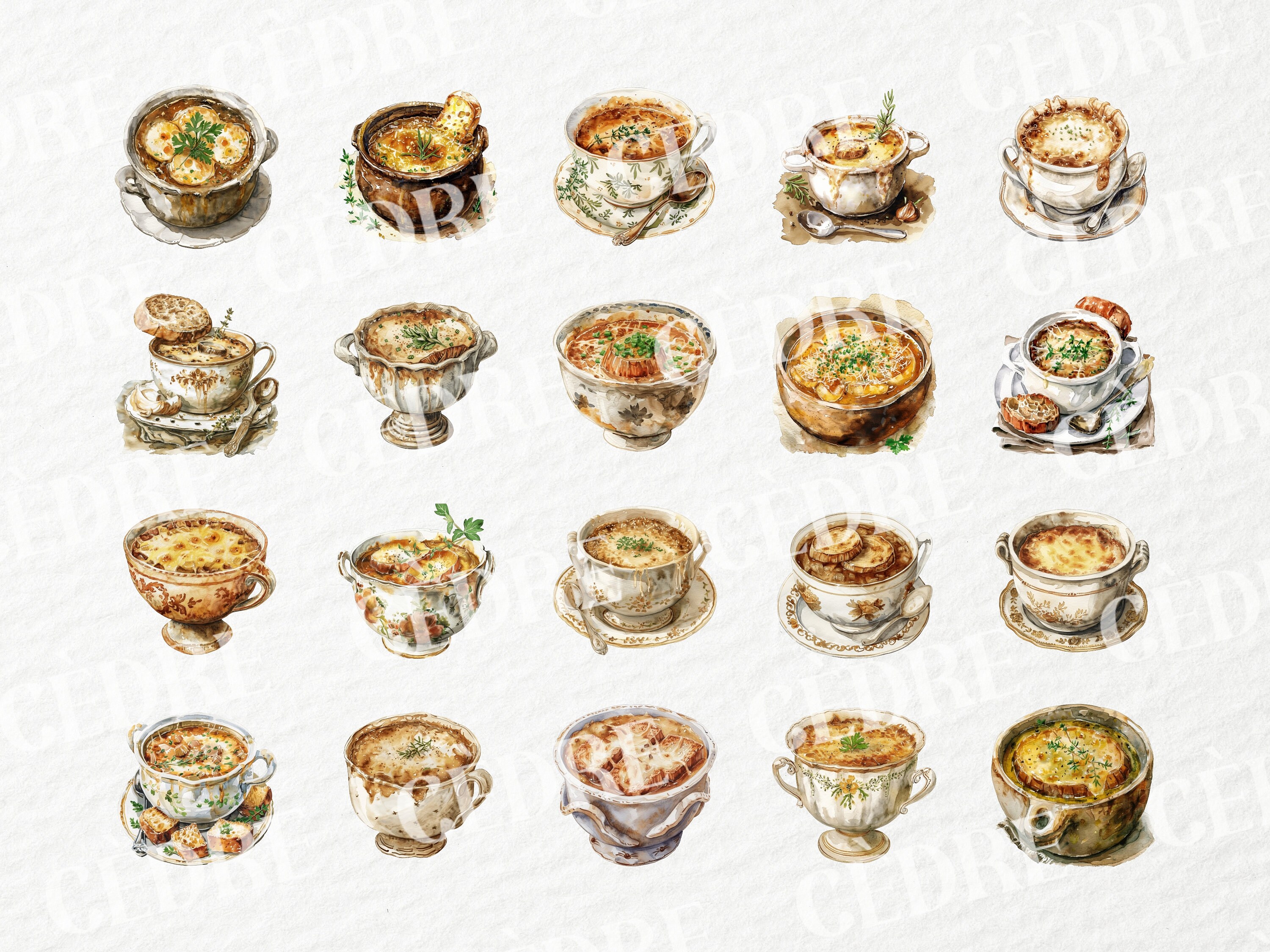 Watercolor French Onion Soup Clipart, Cozy French Onion Clipart ...