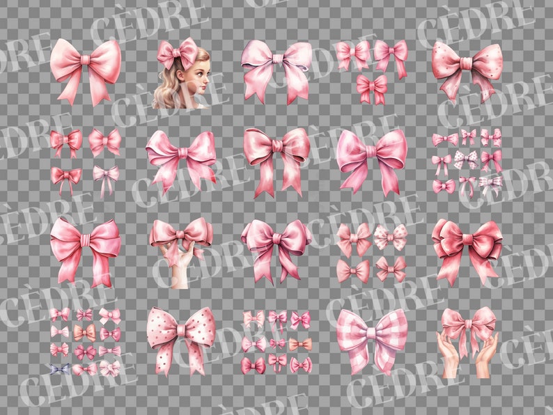 Watercolor Pink Bow Clipart, Pink Hair Bows Clipart, Pink Ribbon ...