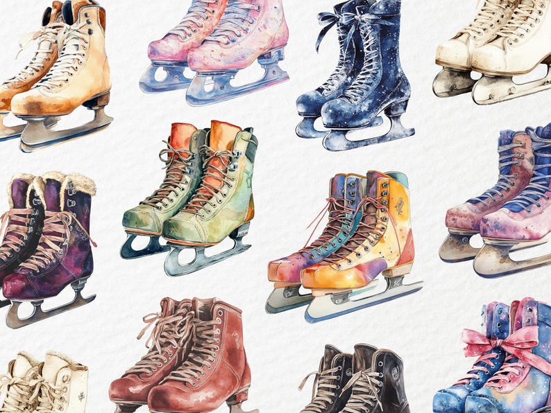 Watercolor Figure Skates Clipart, Figure Skating Shoes Clipart, Ice ...