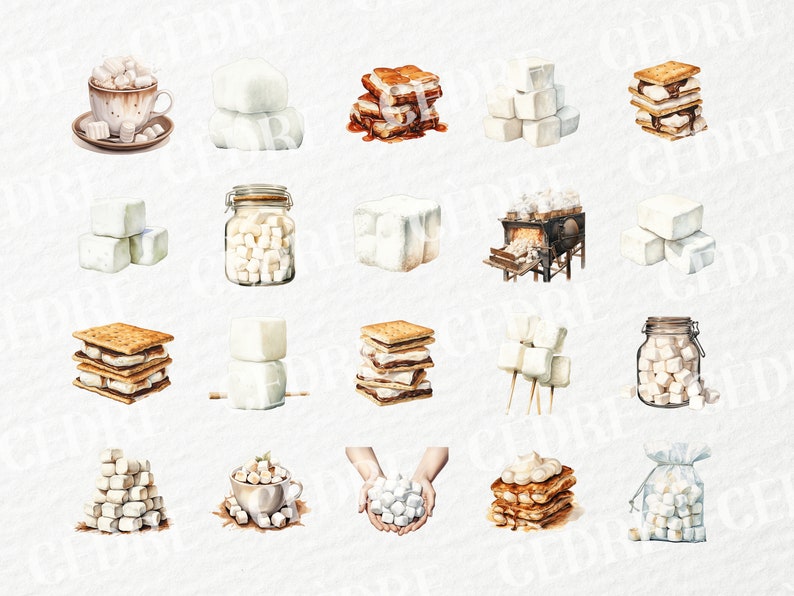 Watercolor Marshmallows Clipart, Fluffy White Marshmallow Clipart ...