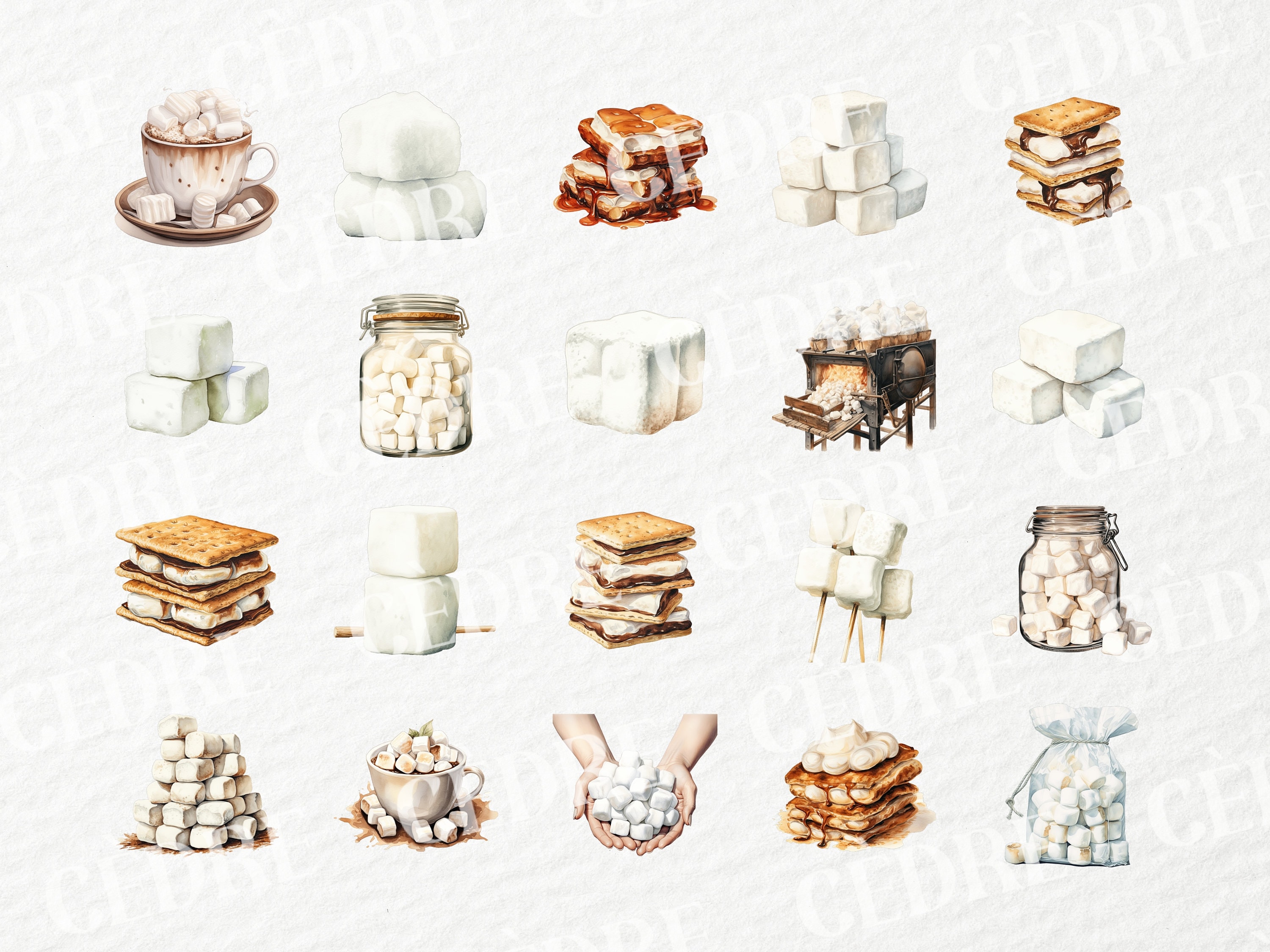 Watercolor Marshmallows Clipart, Fluffy White Marshmallow Clipart ...