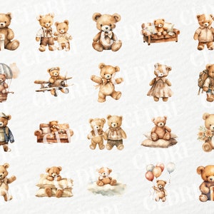Watercolor Brown Teddy Bears Clipart, Brown Nursery Teddy Bear Clipart ...