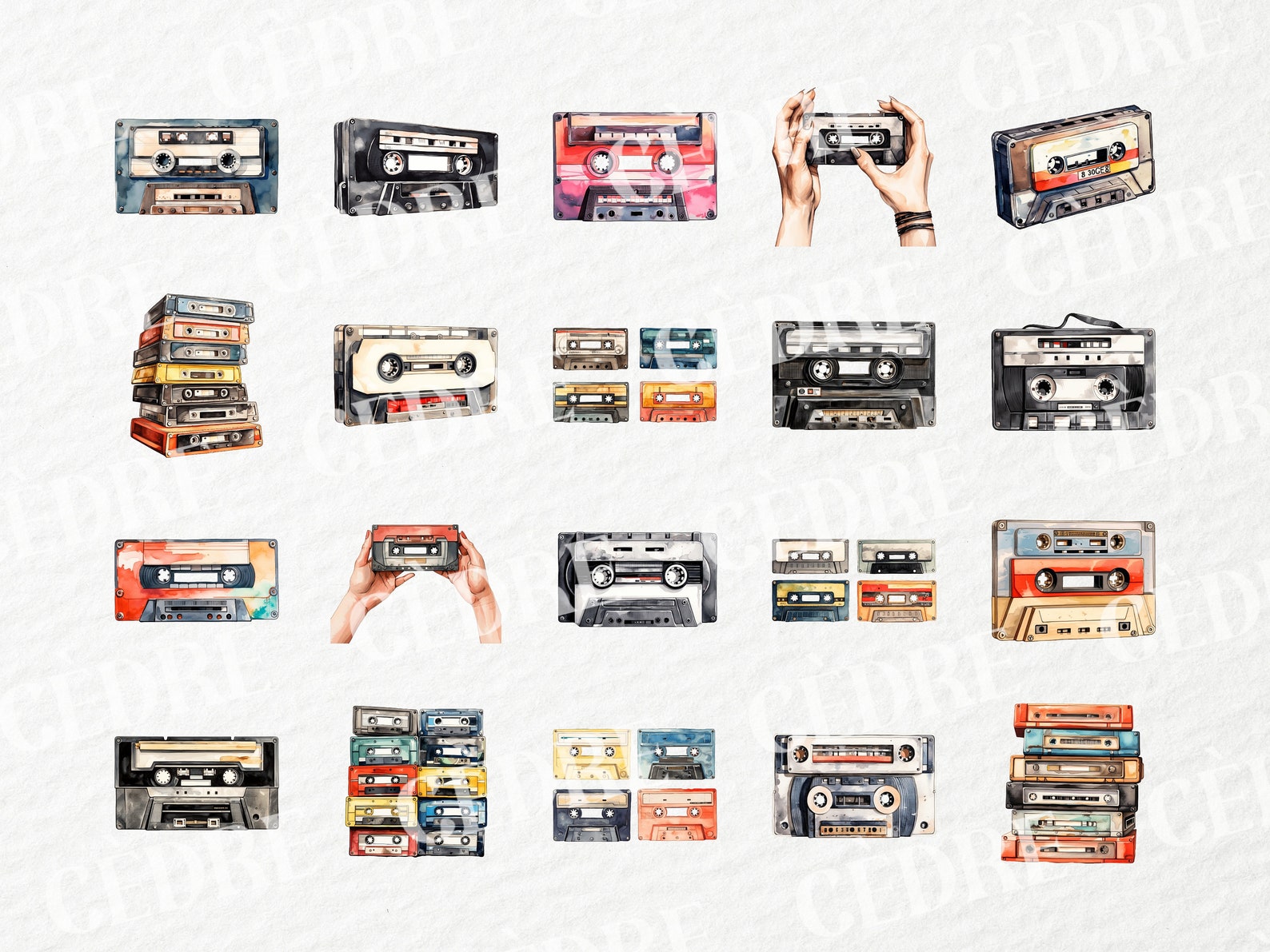 Watercolor Cassette Tapes Clipart, VHS Tapes Clipart, Audio Tape Video ...