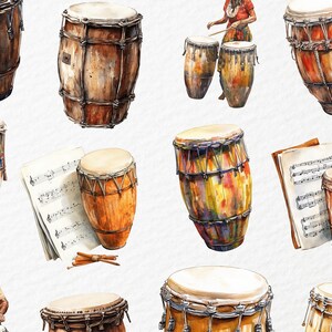 Watercolor Conga Clipart, Tumbadora Drums, Percussion Instruments, Cuba ...