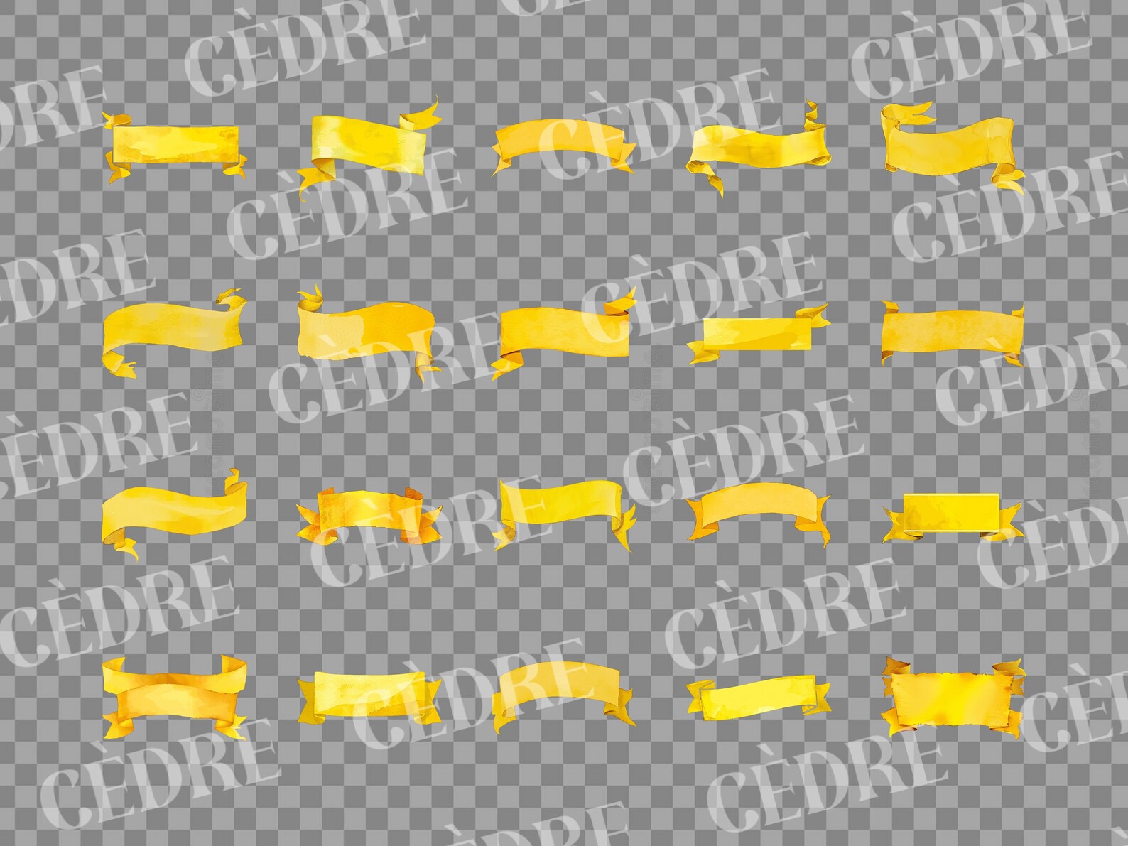 Watercolor Yellow Scroll Banner Clipart, Green Ribbon Banner Clipart ...