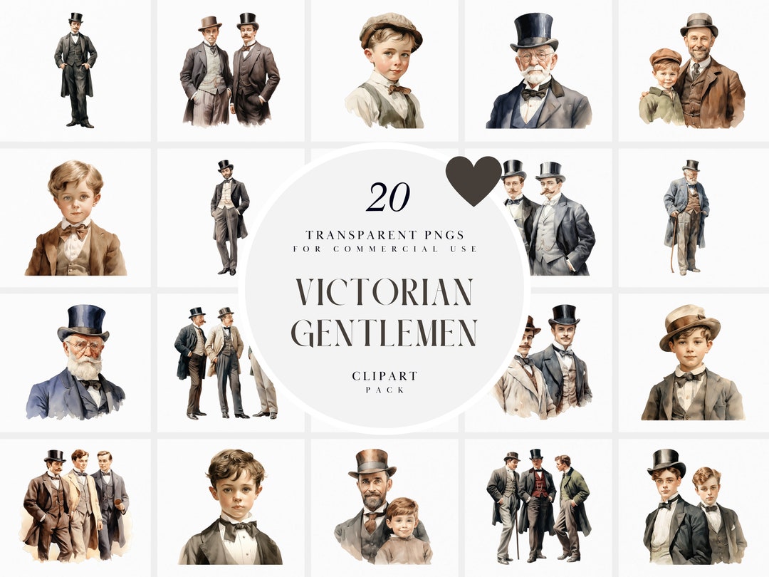 Watercolor Victorian Gentleman Clipart, Young Victorian Boy Clipart ...