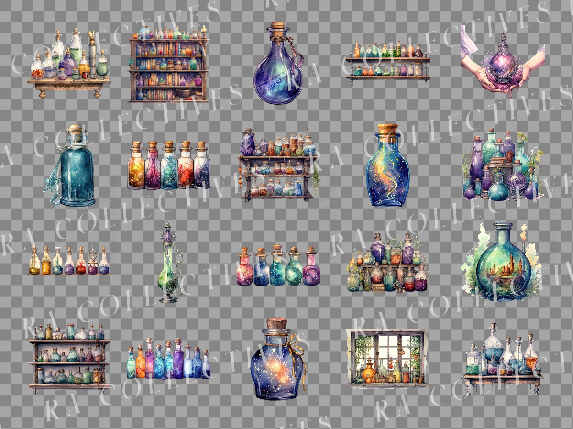 Watercolor Magical Potions Clipart Fantasy Magic Potions - Etsy