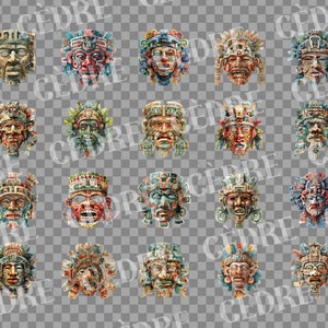 Watercolor Aztec Mask Clipart, Aztex Masks Clipart, Mayan Mask Clipart ...