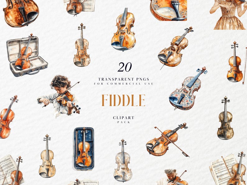 Watercolor Fiddle Clipart, Small Violin, Bowed String Instruments ...