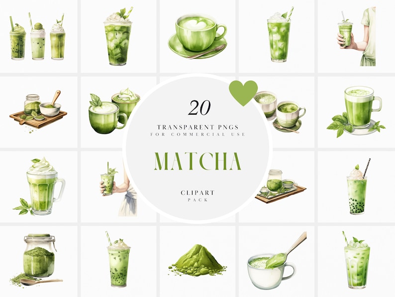 Watercolor Green Matcha Clipart, Traditional Matcha Tea Clipart, Sweet ...