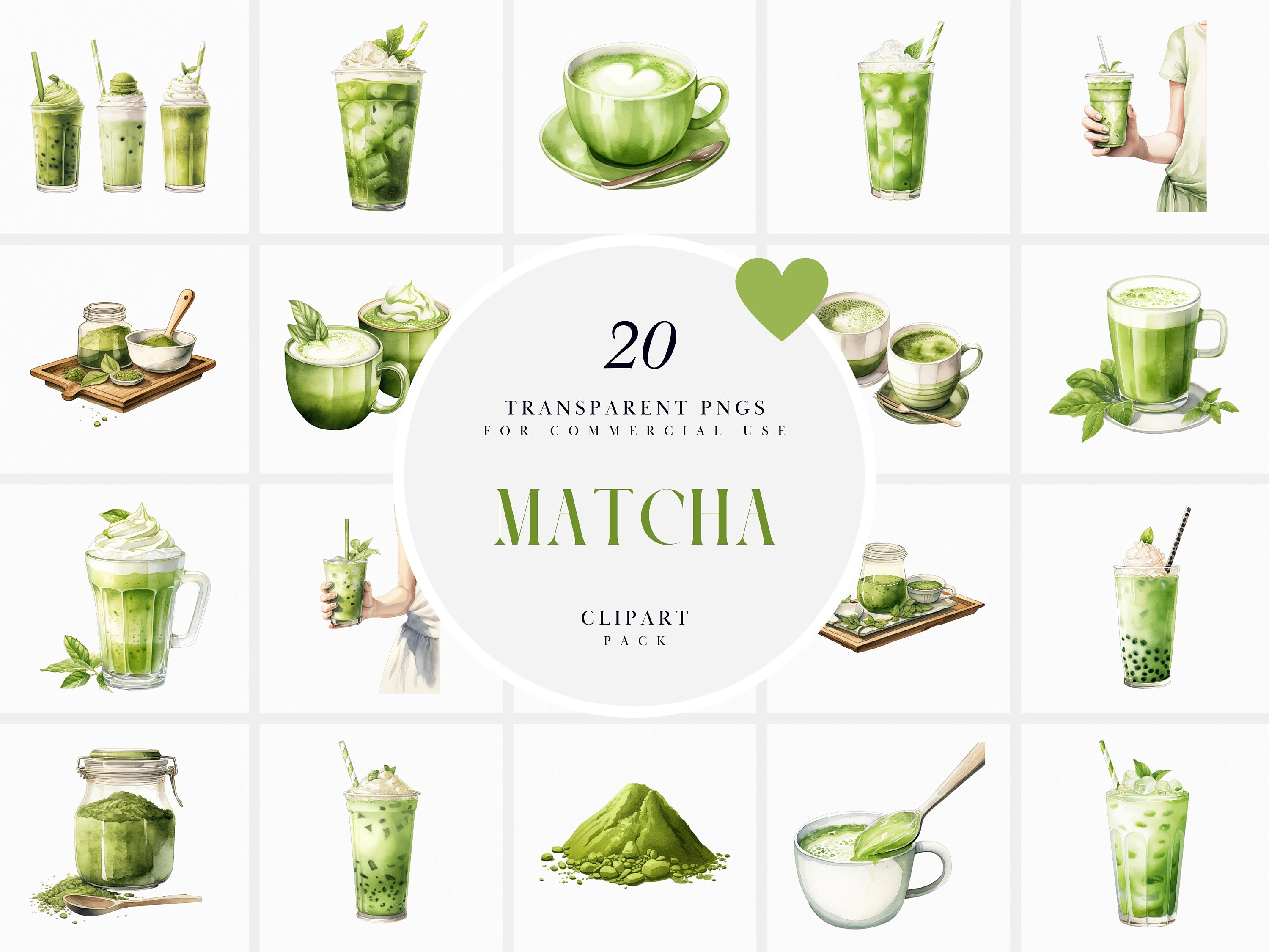 Watercolor Green Matcha Clipart, Traditional Matcha Tea Clipart, Sweet ...
