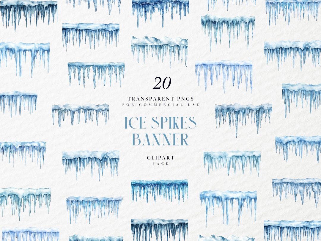 Watercolor Ice Spikes Banner Clipart, Page Border, Frozen Ice, Winter ...