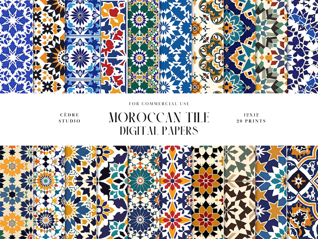 Moroccan Tiles Digital Papers, Islamic Arabesque Tile Digital Patterns ...