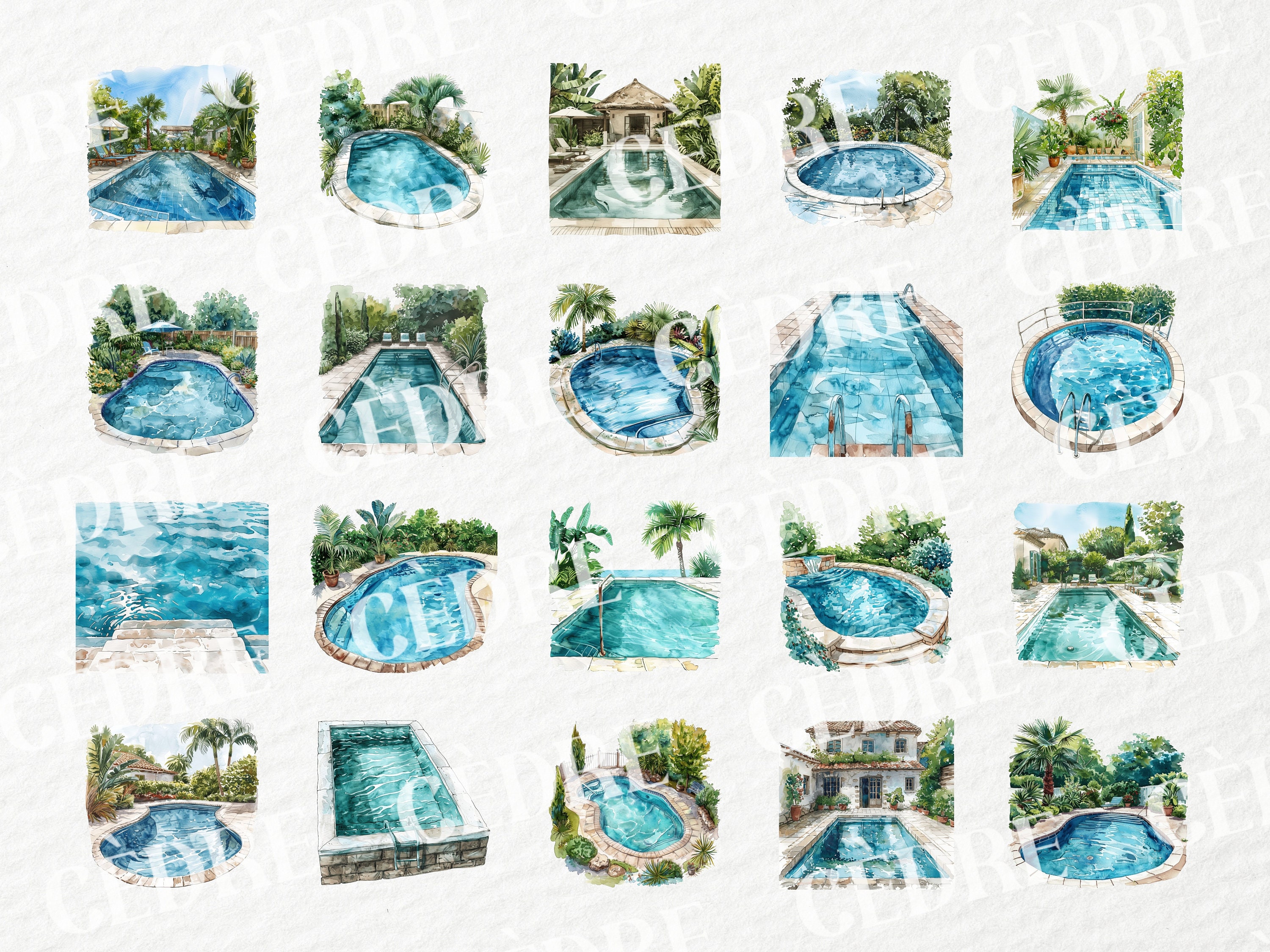 Watercolor Tropical Swimming Pool Clipart, Summer Vacation Pool Clipart ...