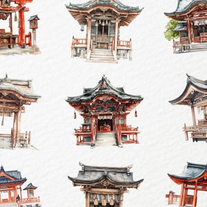 Watercolor Shinto Shrine Clipart, Japanese, Confucianism, Buddhism ...