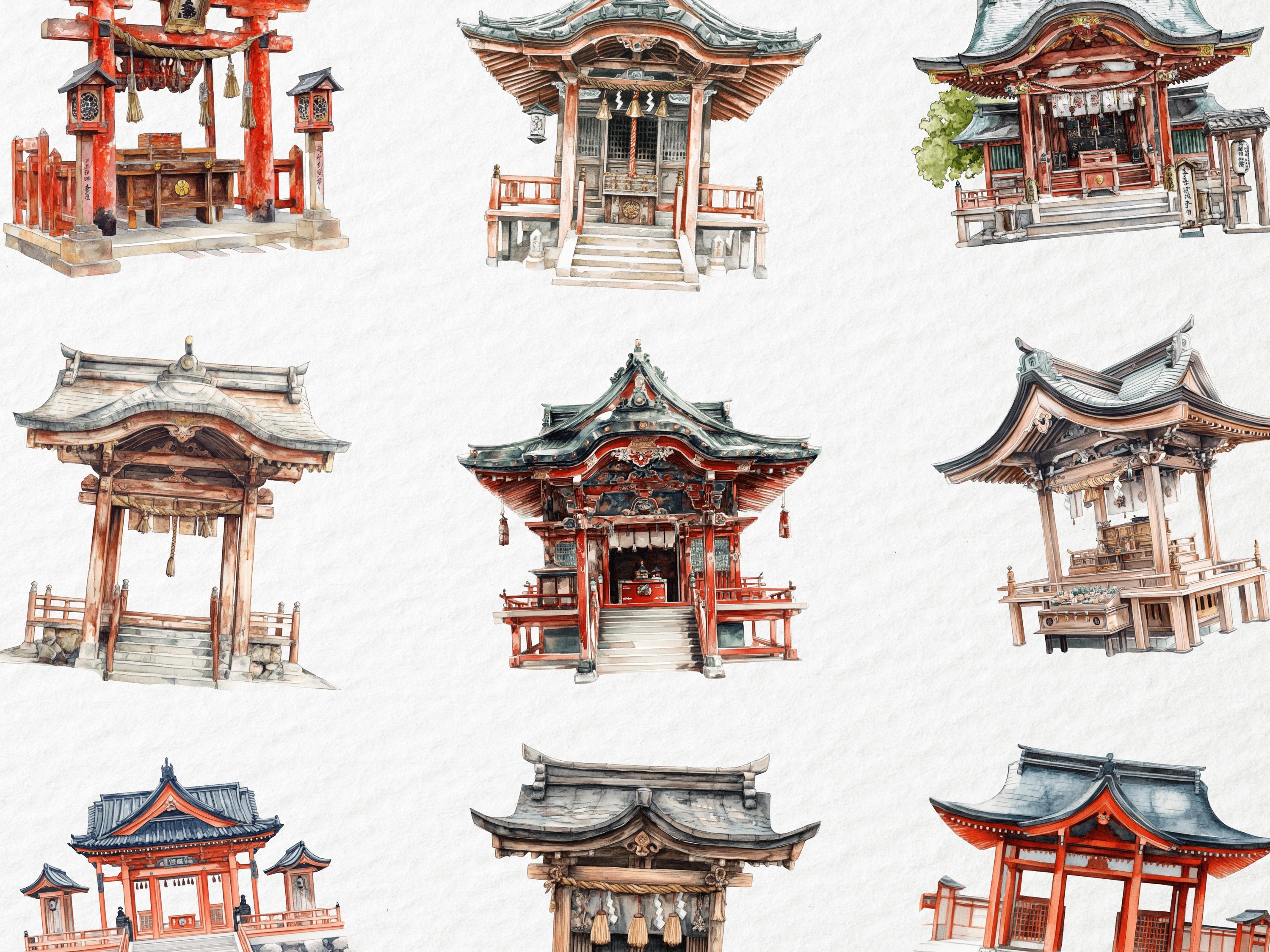 Watercolor Shinto Shrine Clipart, Japanese, Confucianism, Buddhism ...