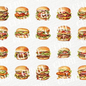 Watercolor Hamburger Clipart, Cheeseburger Clipart, Burgers Clipart ...