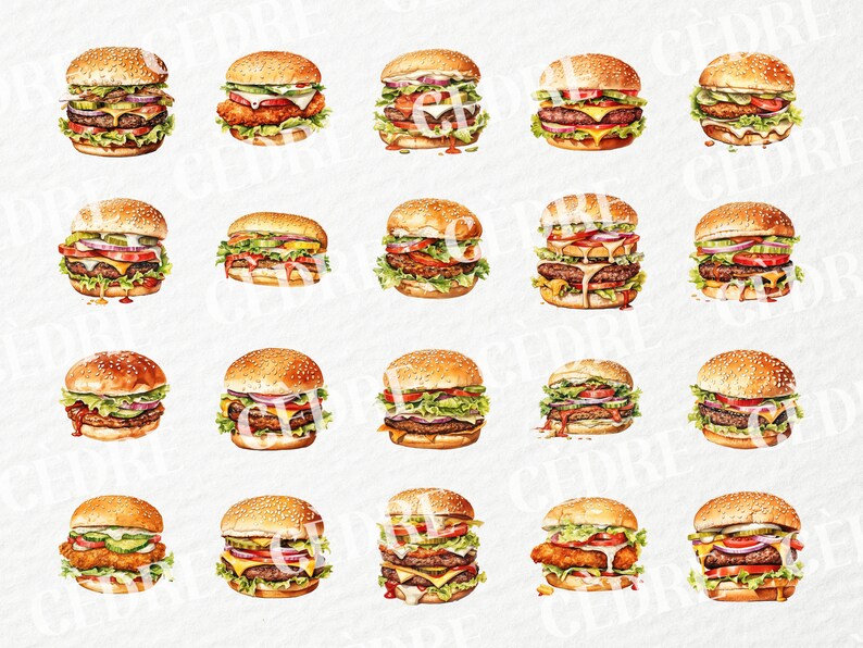Watercolor Hamburger Clipart, Cheeseburger Clipart, Burgers Clipart ...