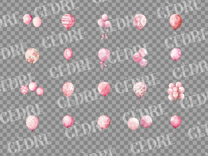 Watercolor Pink Balloon Clipart, Pink Balloons Clipart, Birthday Party ...