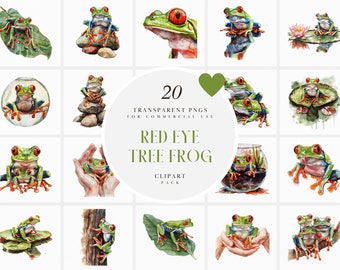 Watercolor Red Eye Tree Frog Clipart, Frog Clipart, Amphibian Animal ...
