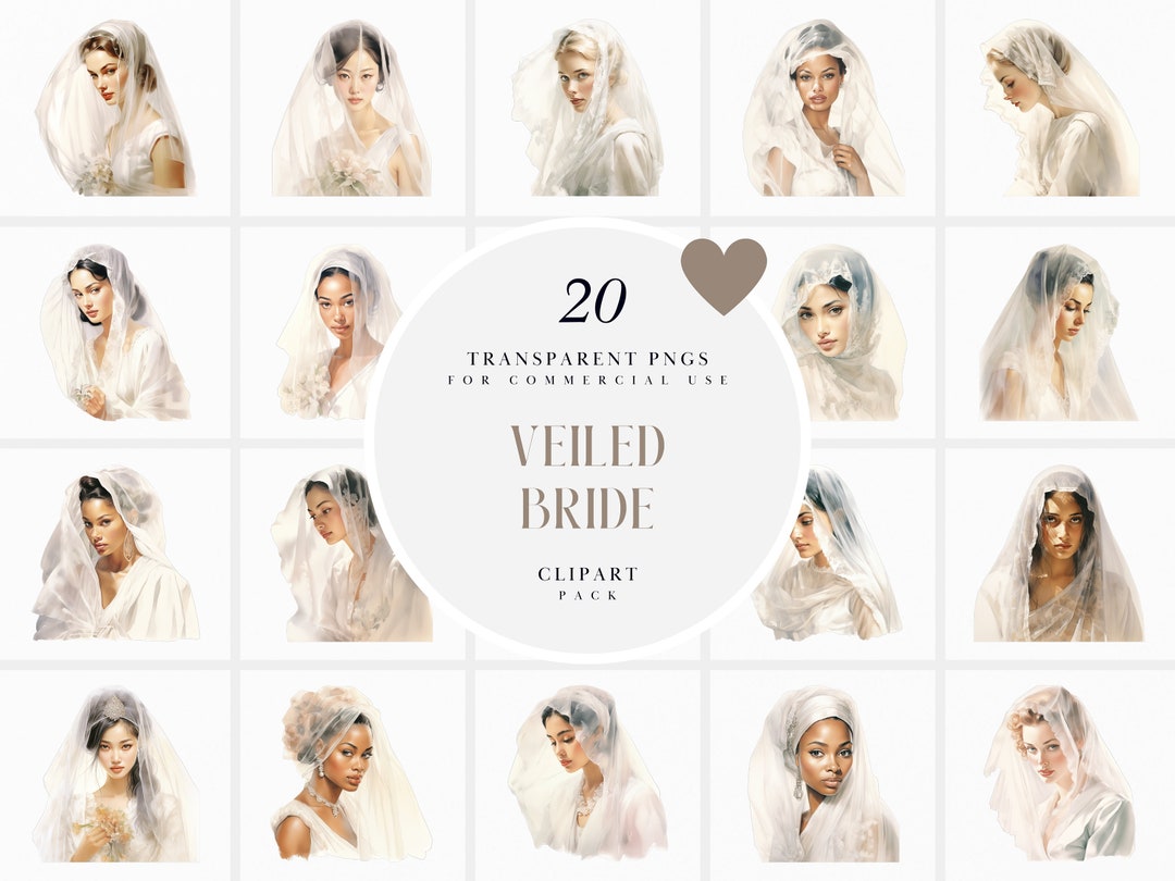 Watercolor Veiled Bride Clipart, Bride With Veil Clipart, Bachelorette ...