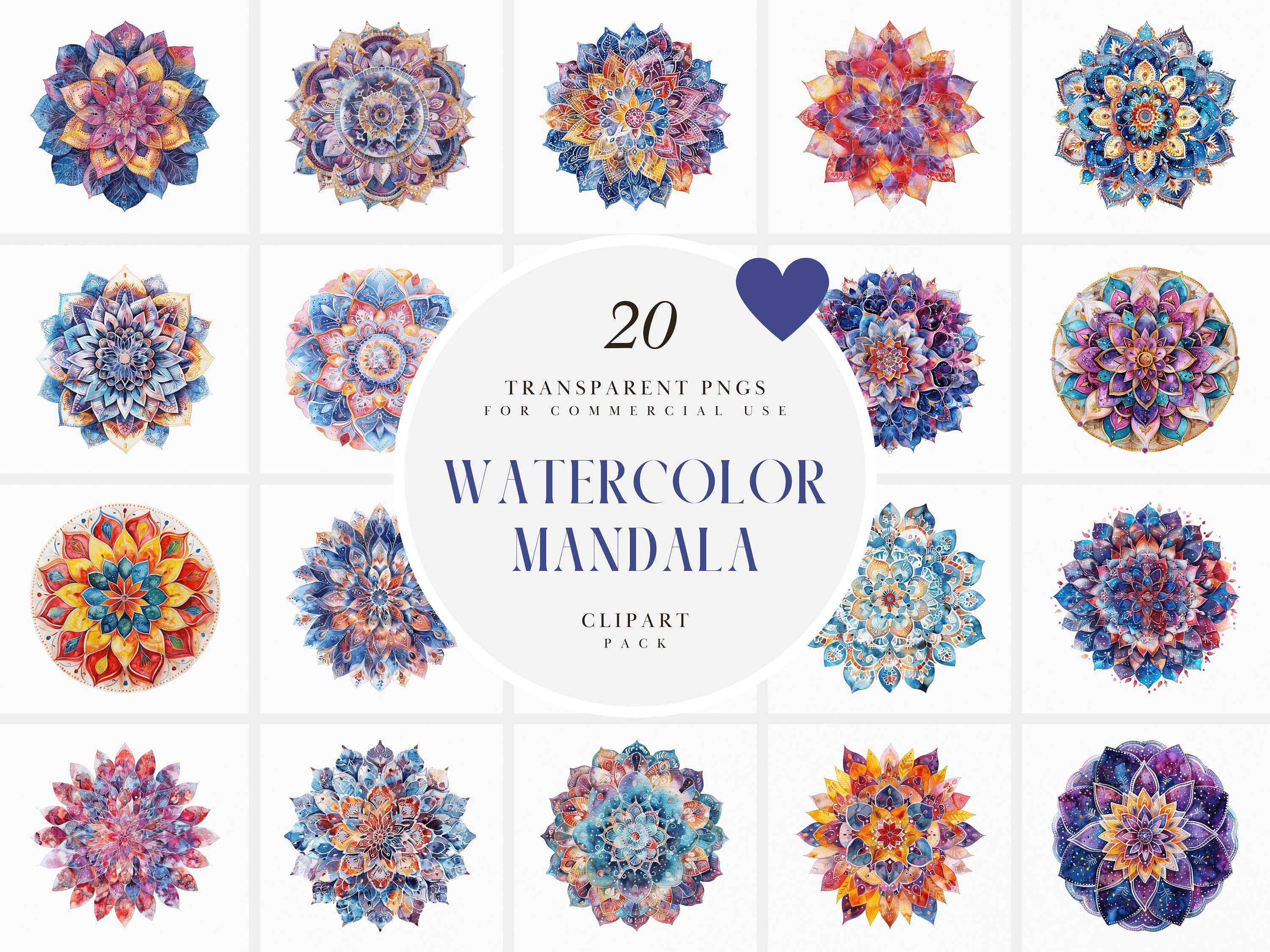 Watercolor Mandala Clipart, Circular Mandalas Clipart, Round, Drawing ...